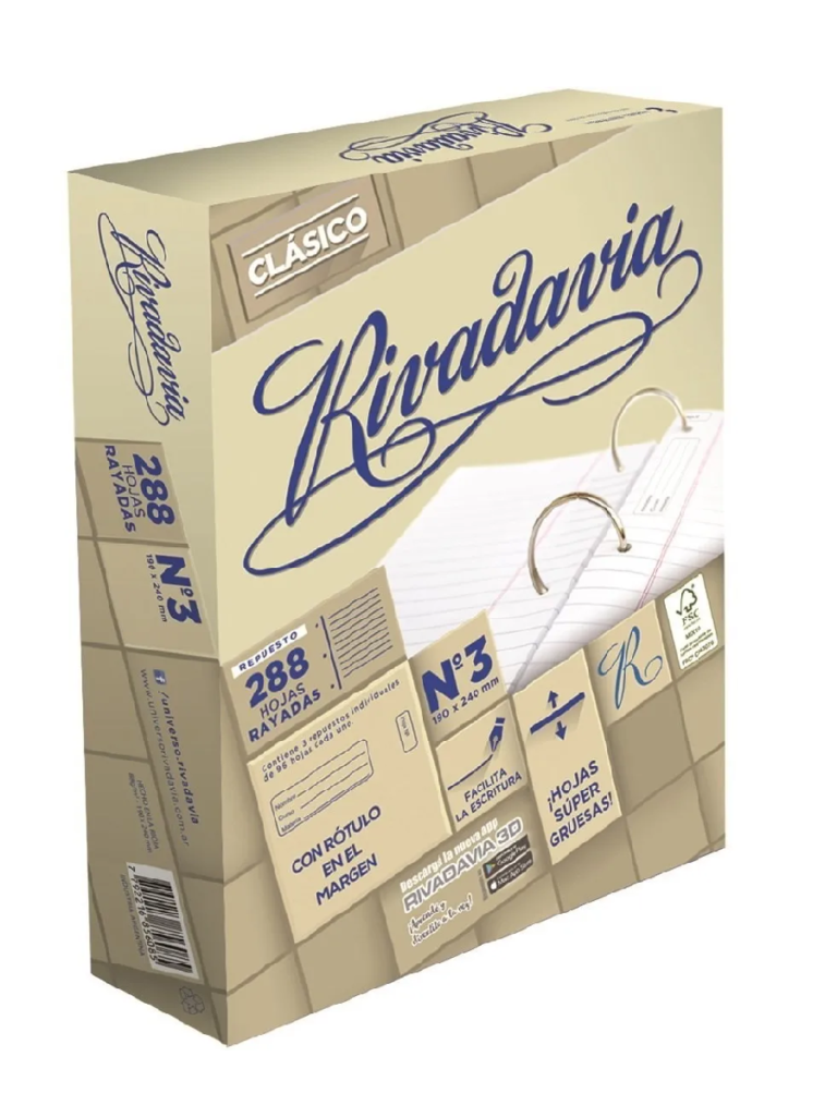 Repuesto de Hojas Clásico N°3 Familiar Rayado 288 hjs Rivadavia Estrada ...