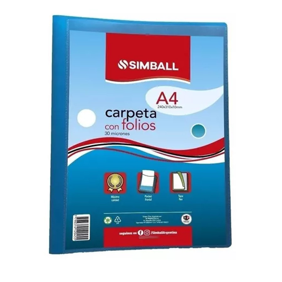 Carpeta c/folios SIMBALL A4 x40 AZUL (300855) – Improstock
